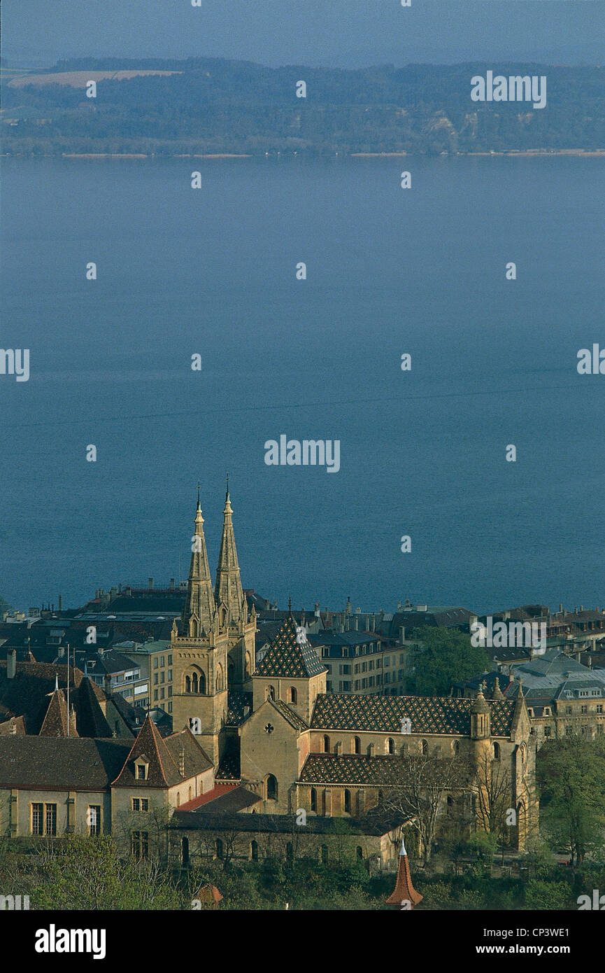 Switzerland - Canton of Neuchatel - Neuchatel - View of the lake with ...