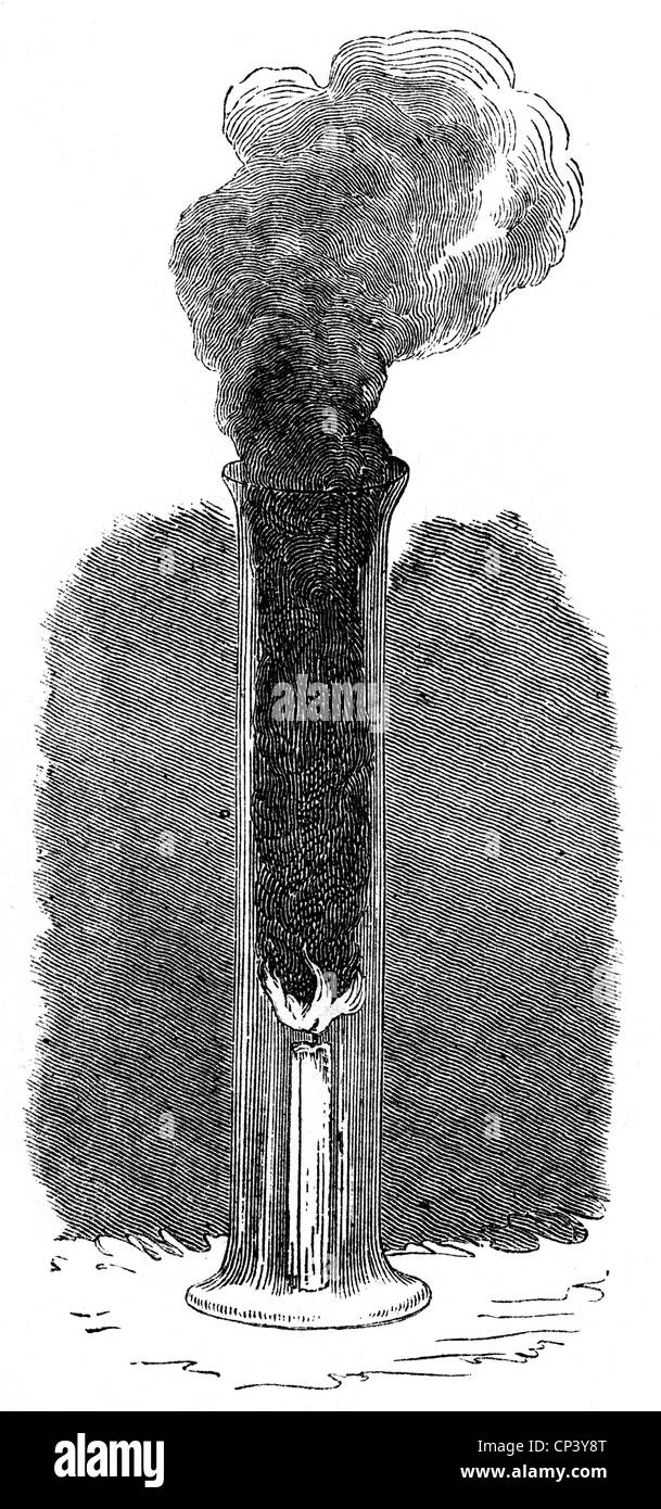 science chemistry, flame with lack of oxygen, wood engraving, 1872 ...