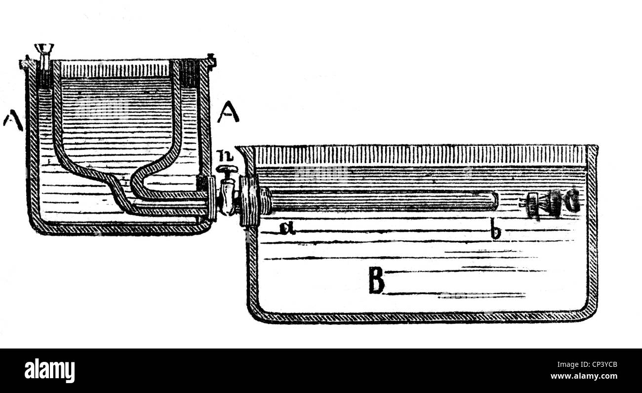 science chemistry, machine to form phosphorus, wood engraving, 1872 ...