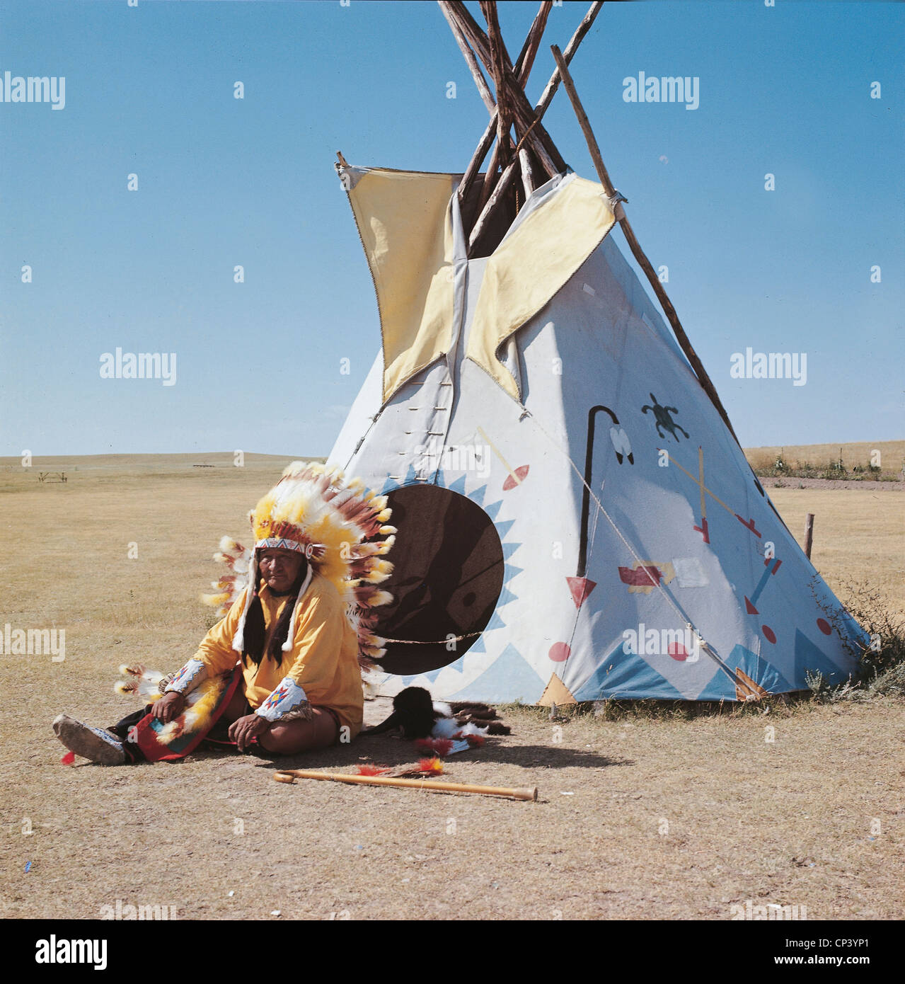 United States of America - South Dakota, Sioux in front of his tent ...
