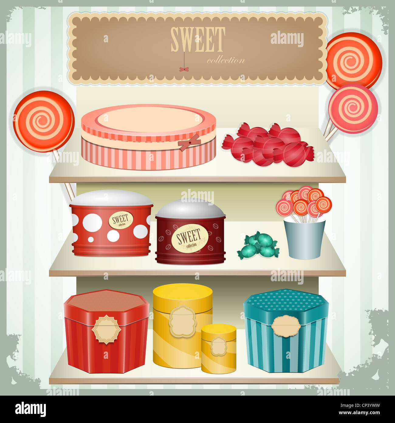 vintage postcard - shop sweets, confectionery - illustration Stock ...