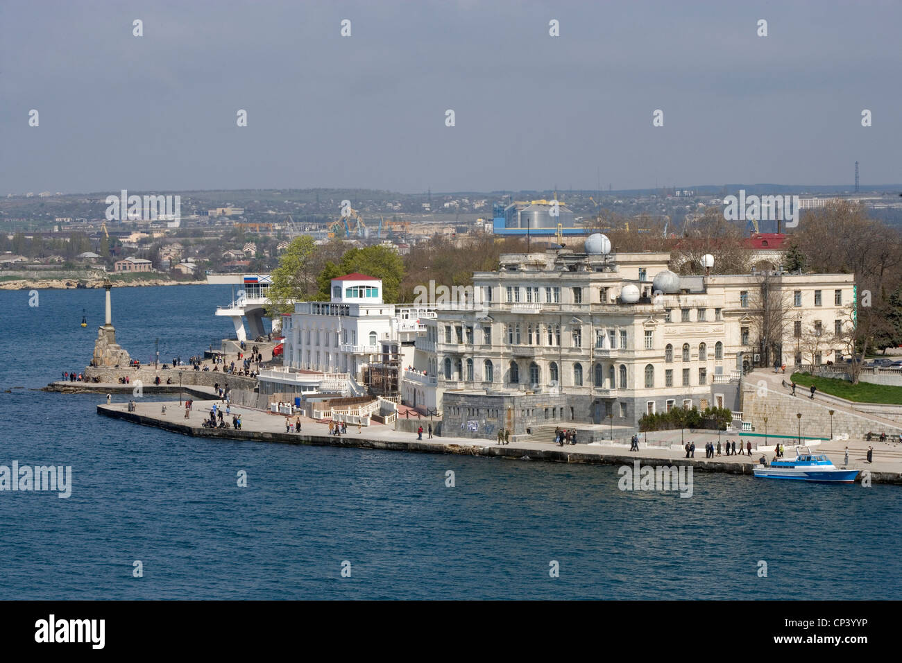 Ukraine - Crimea - Sevastopol. Buildings on the waterfront at the end ...