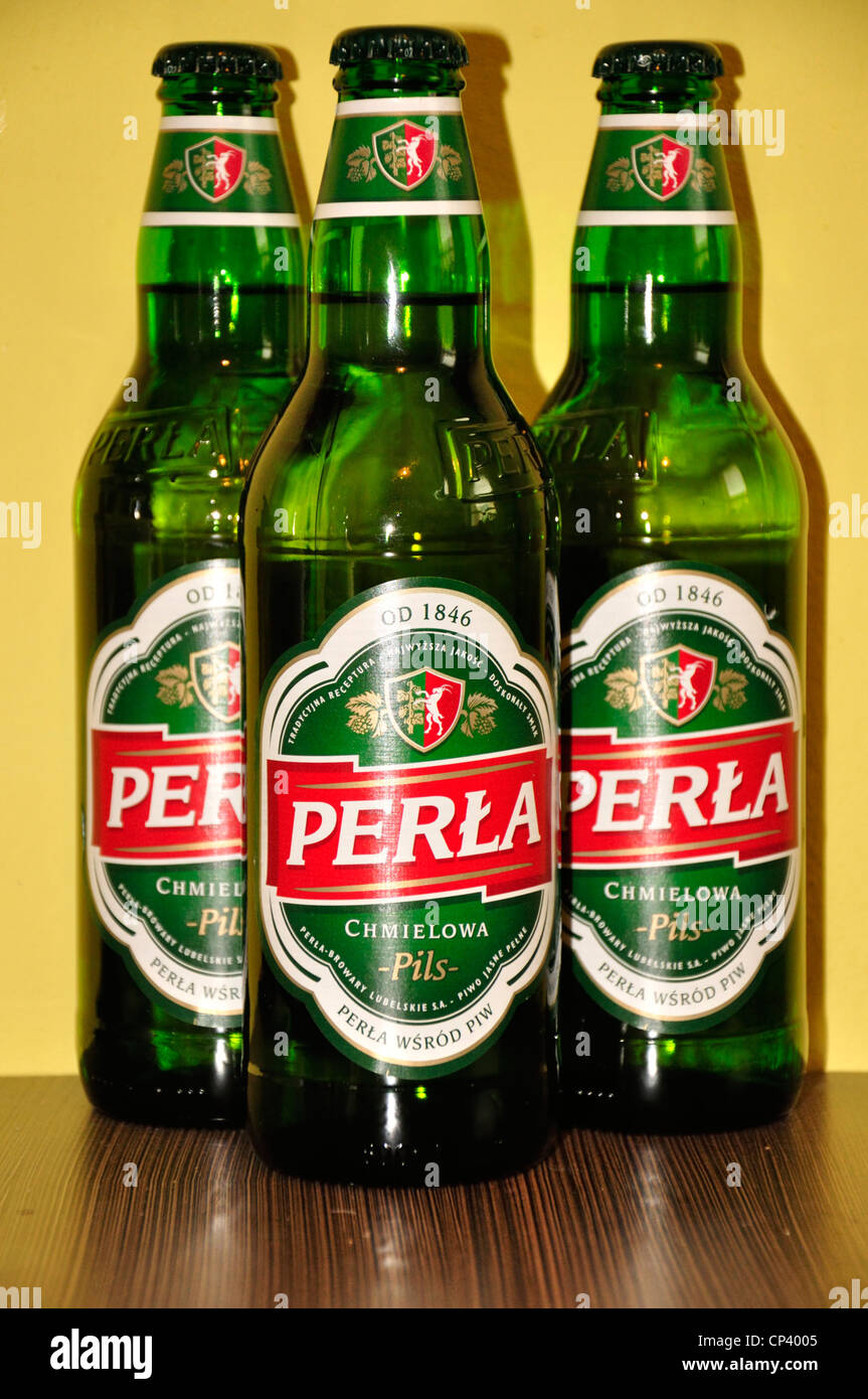 Bottles of Polish beer - Perla Stock Photo - Alamy