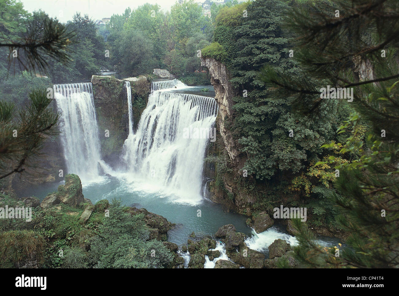 Bosnia and Herzegovina - Jajce. Pliva waterfalls formed by the river ...