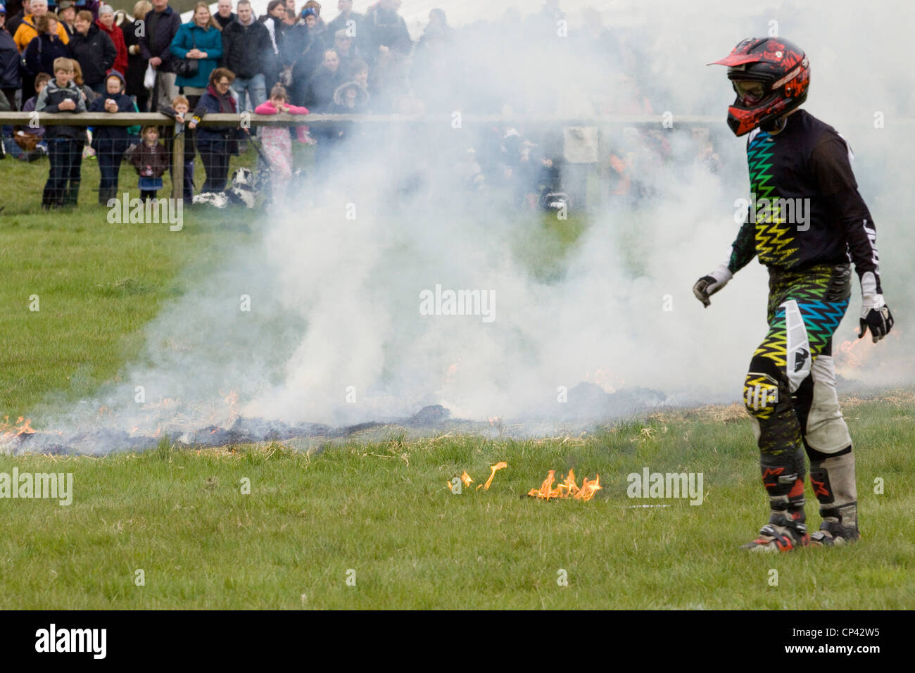 A Motorcycle fire stunt team display at a county Fair Stock Photo - Alamy