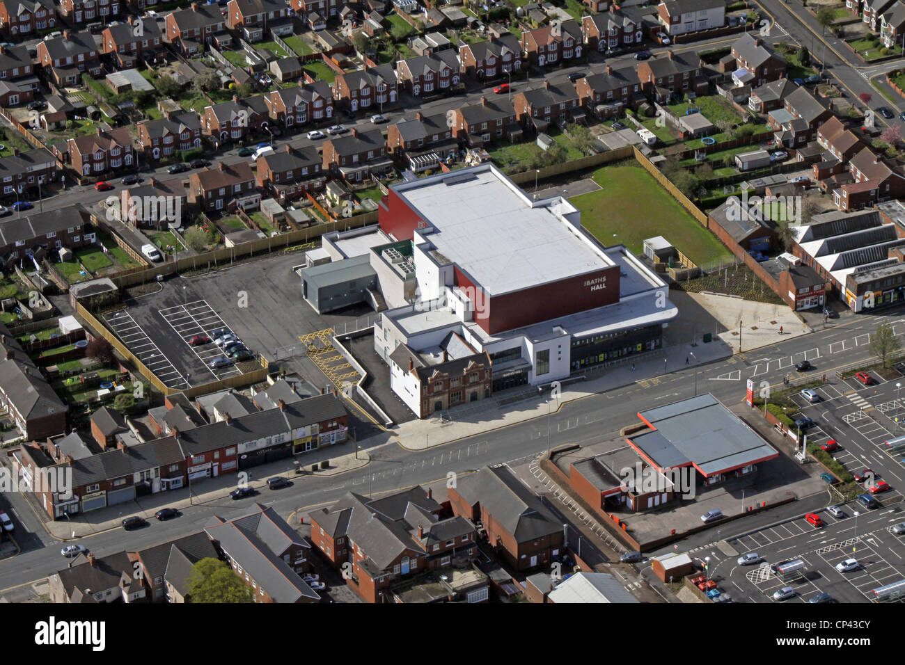 Aerial view of The Baths Hall Entertainment Venue, Scunthorpe Stock ...