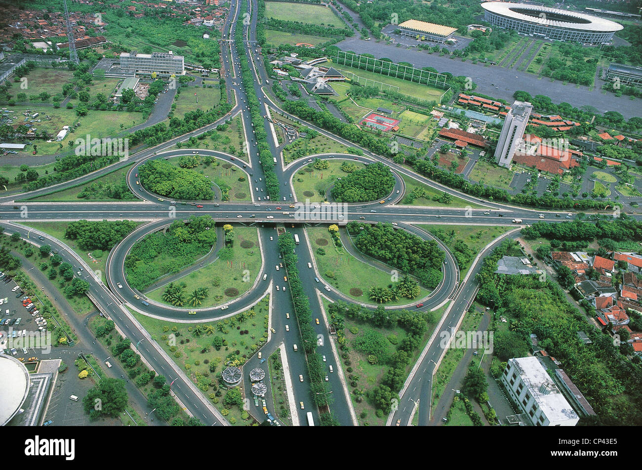 Indonesia - Island of Java - Jakarta. Highways. Aerial view Stock Photo ...