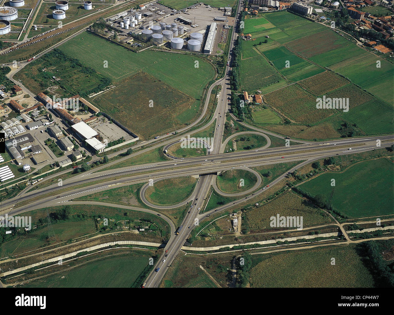 LOMBARDY highways BYPASS ON MILAN-TURIN LAKES AERIAL VIEW Stock Photo ...
