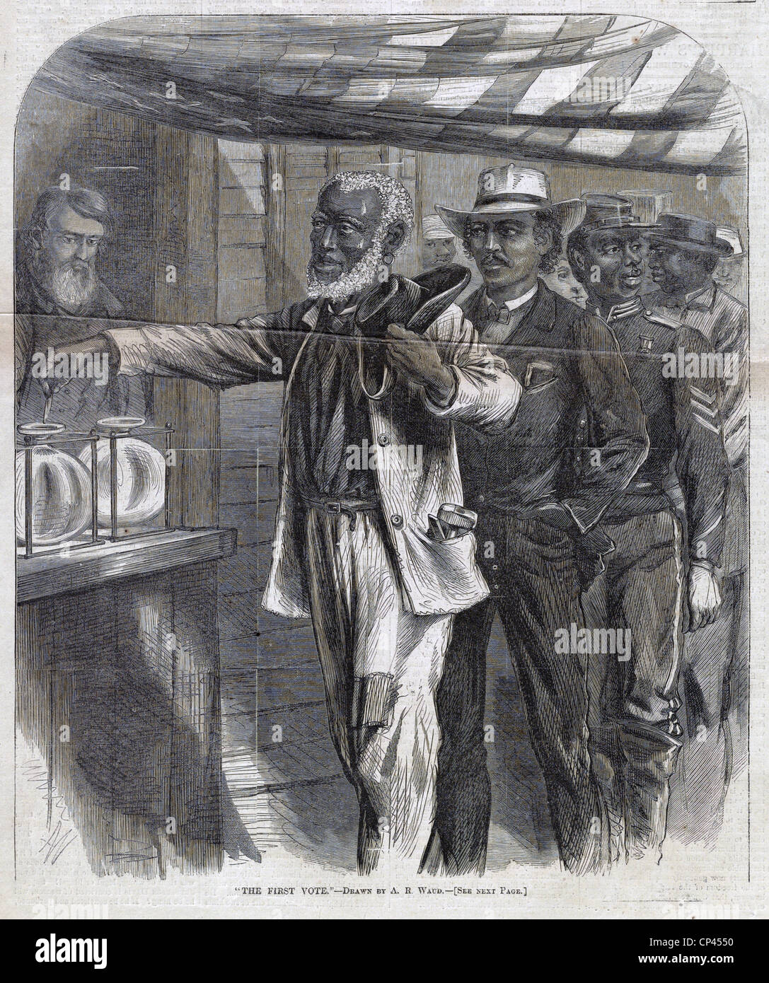 The First Vote. An elderly African American man casts his first vote ...