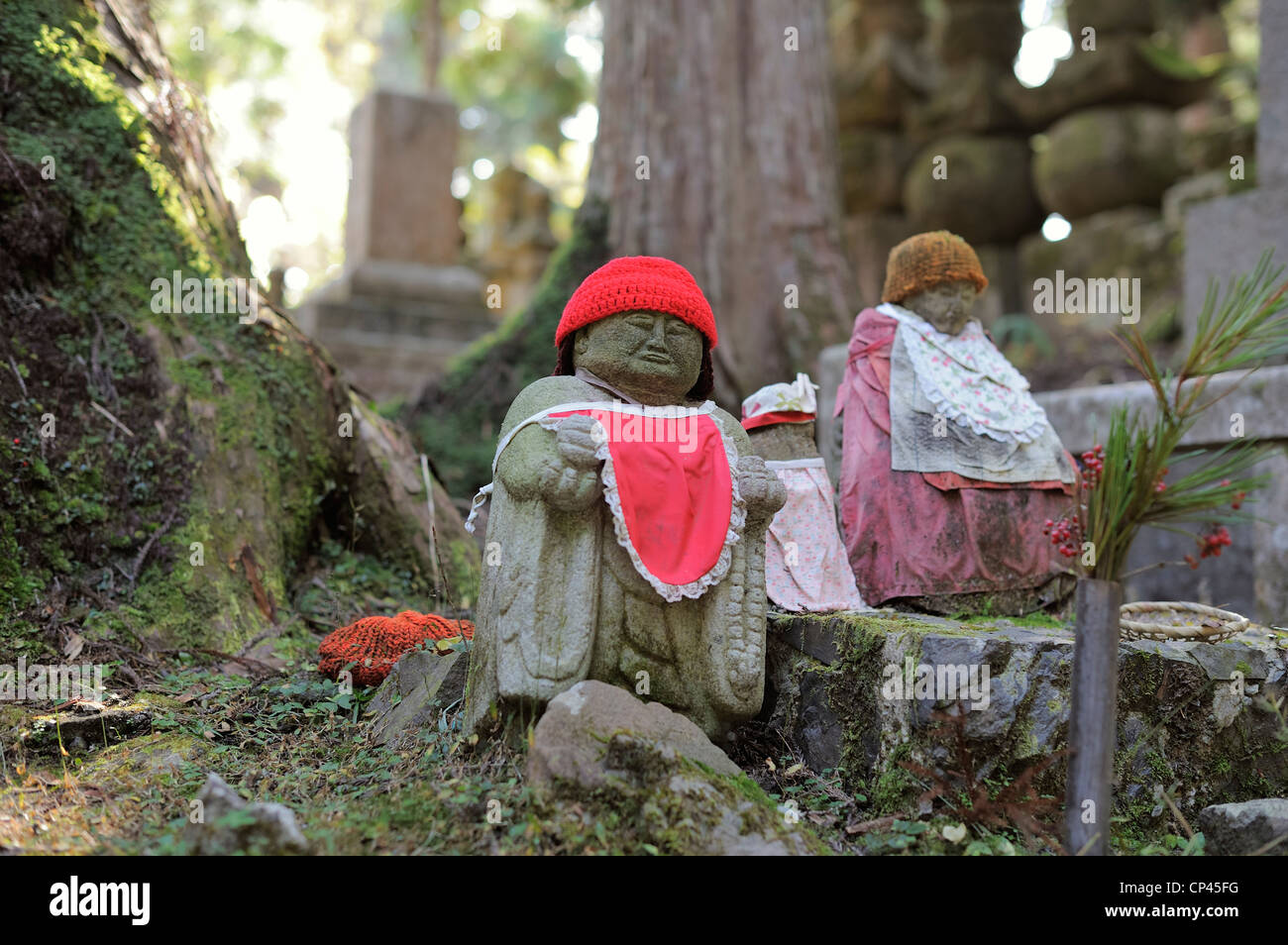 decorated Jizo statues at Okunoin cemetery in autumn, Koya-San, Japan ...