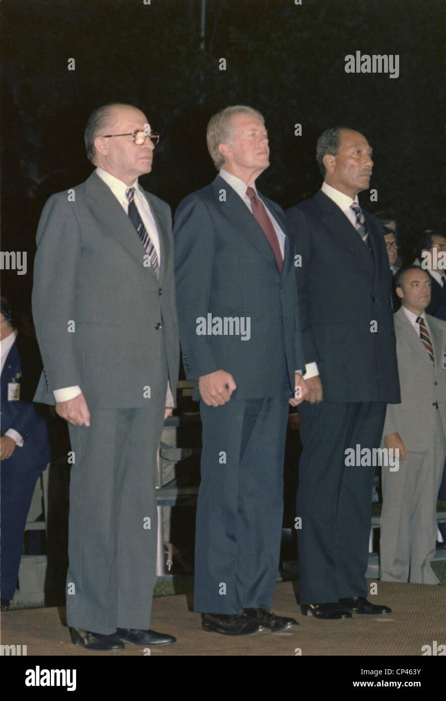 Menahem Begin Jimmy Carter and Anwar Sadat attending a military ...