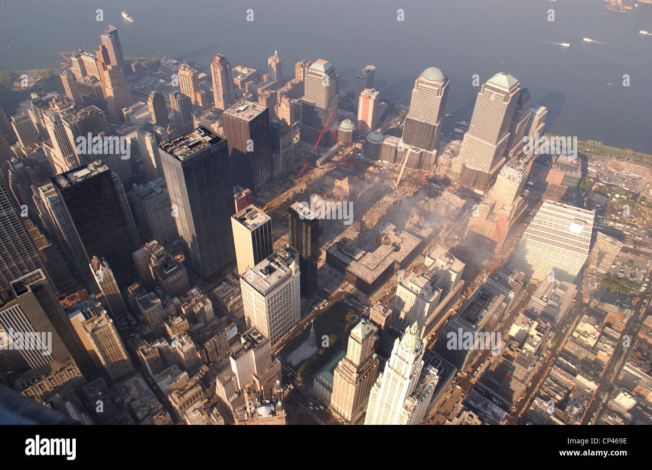 Aerial view of the recovery operation underway at the site of the ...