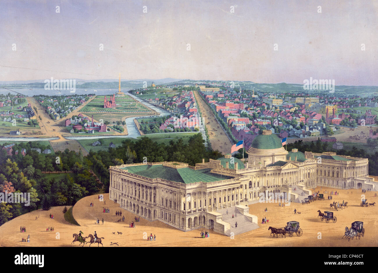 Washington, D.C. Bird's-eye view showing the grounds of the Capitol ...