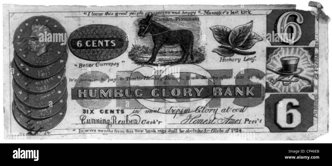 The Panic of 1837. Political cartoon mocking temporary bank notes. 1837 ...