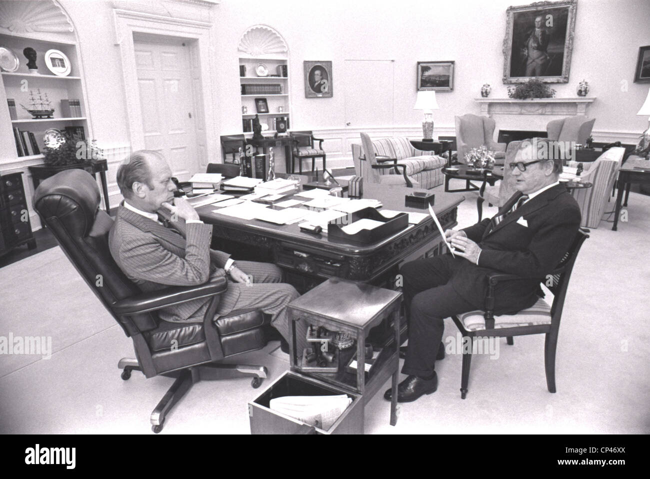 President Gerald Ford meets with VP Nelson Rockefeller in the Oval ...