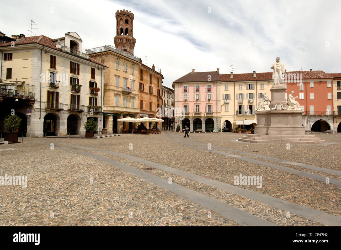 Piedmont - Vercelli. Piazza Cavour, on the background of the Angel ...