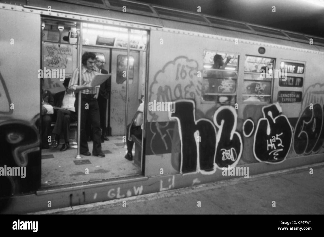 New York City Subway. Graffiti on a subway car on the Lexington Avenue ...
