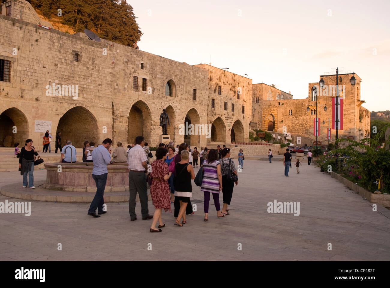 Ottoman era town of Deir al-Qamar showing the main square & fountain ...