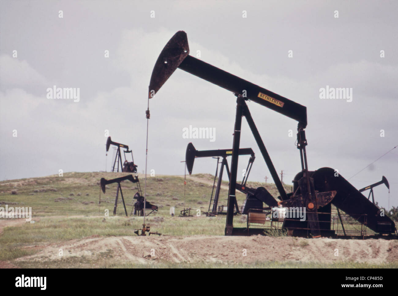 Oil wells near the historical Teapot Dome petroleum reserve of the ...
