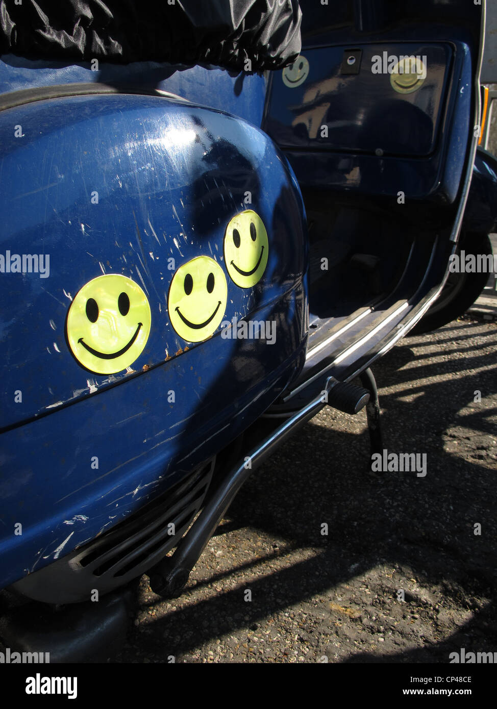 smiley face stickers on vespa moped scooter in rome italy Stock Photo ...