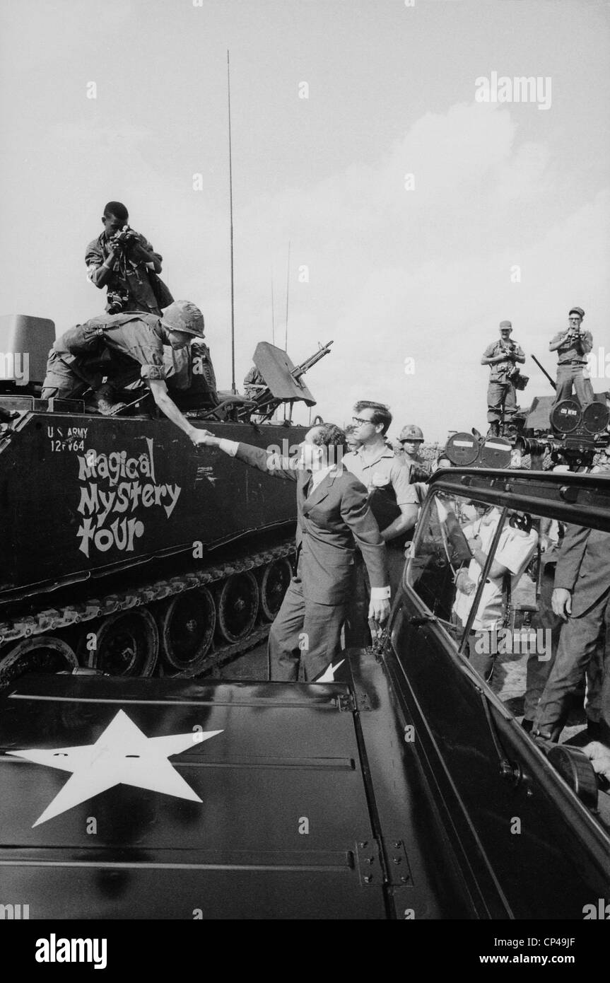 Richard Nixon shaking hands with armed forces in Vietnam. July 30 1969 ...