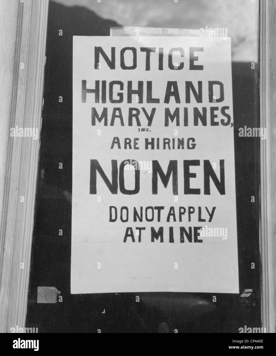 No Jobs Available Sign. 'Notice-Highland Mary Mines are hiring NO MEN ...