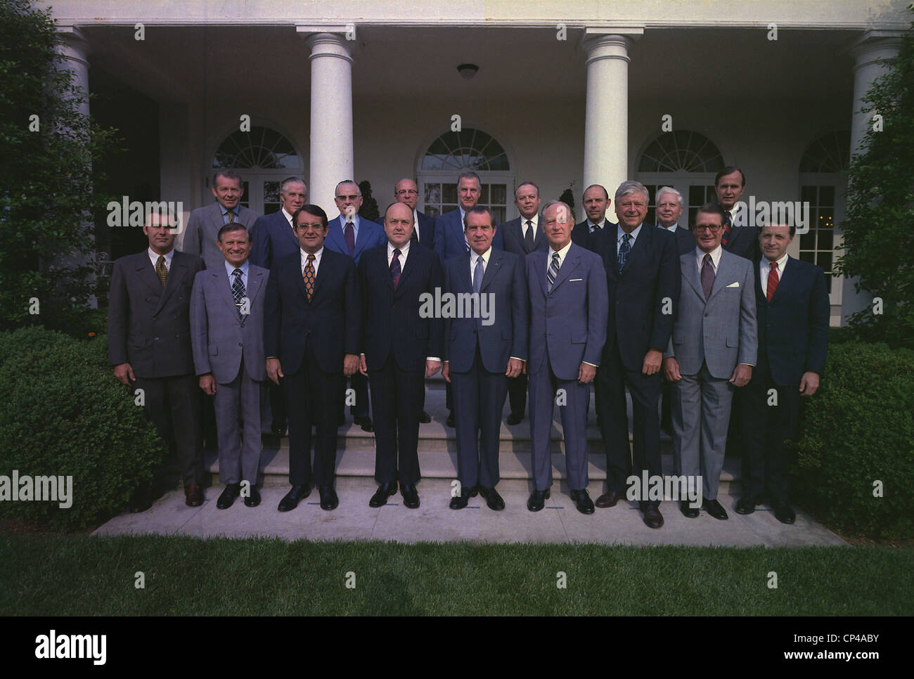 Richard Nixon posing with his Cabinet. Pictured Front Row Donald ...