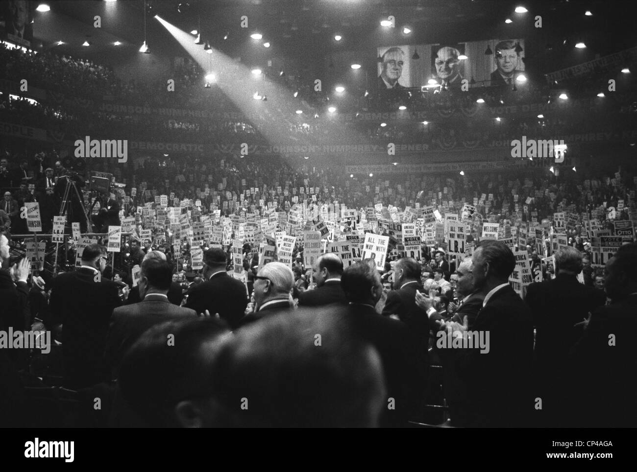 1964 LBJ Presidential campaign. Applauding crowd at a Chicago rally for ...