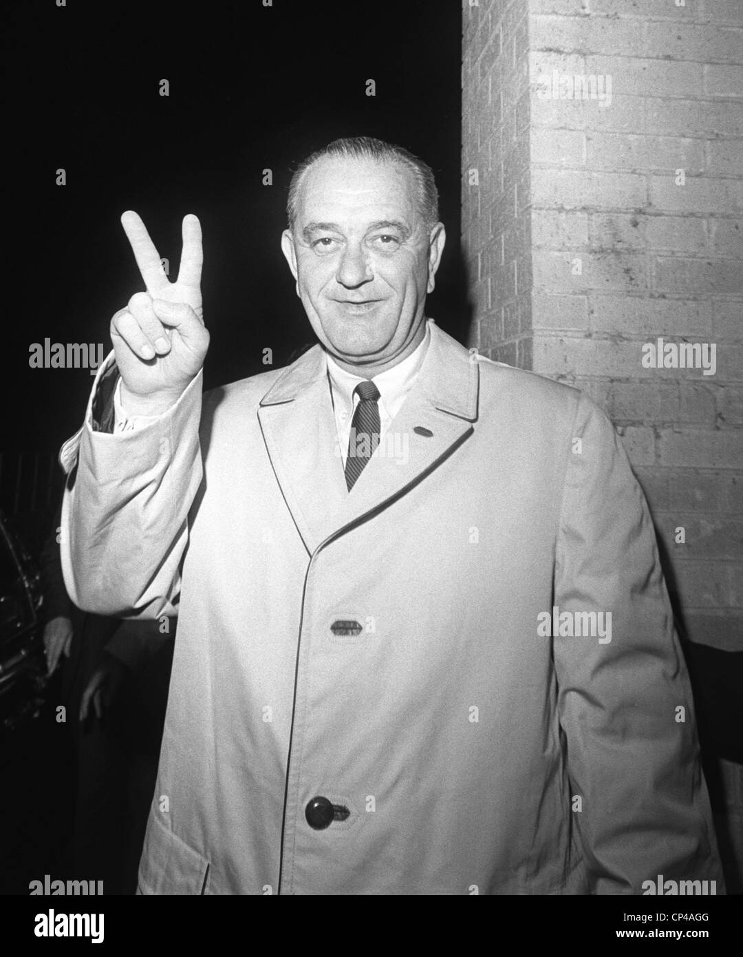 1964 Presidential Election. Lyndon Johnson gives the 'victory' sign at ...