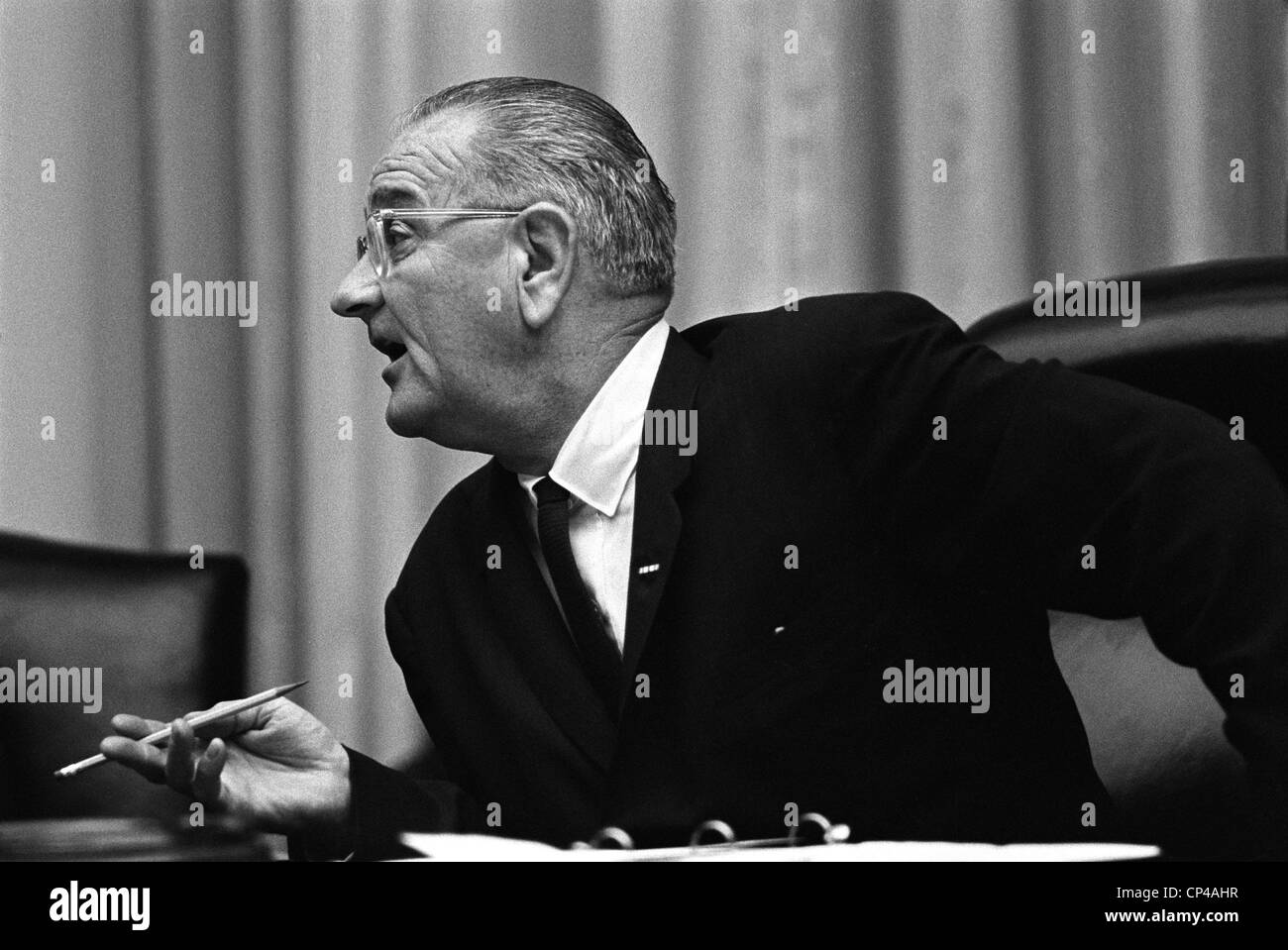 President Lyndon Johnson speaking in a Cabinet Meeting on Vietnam. July ...