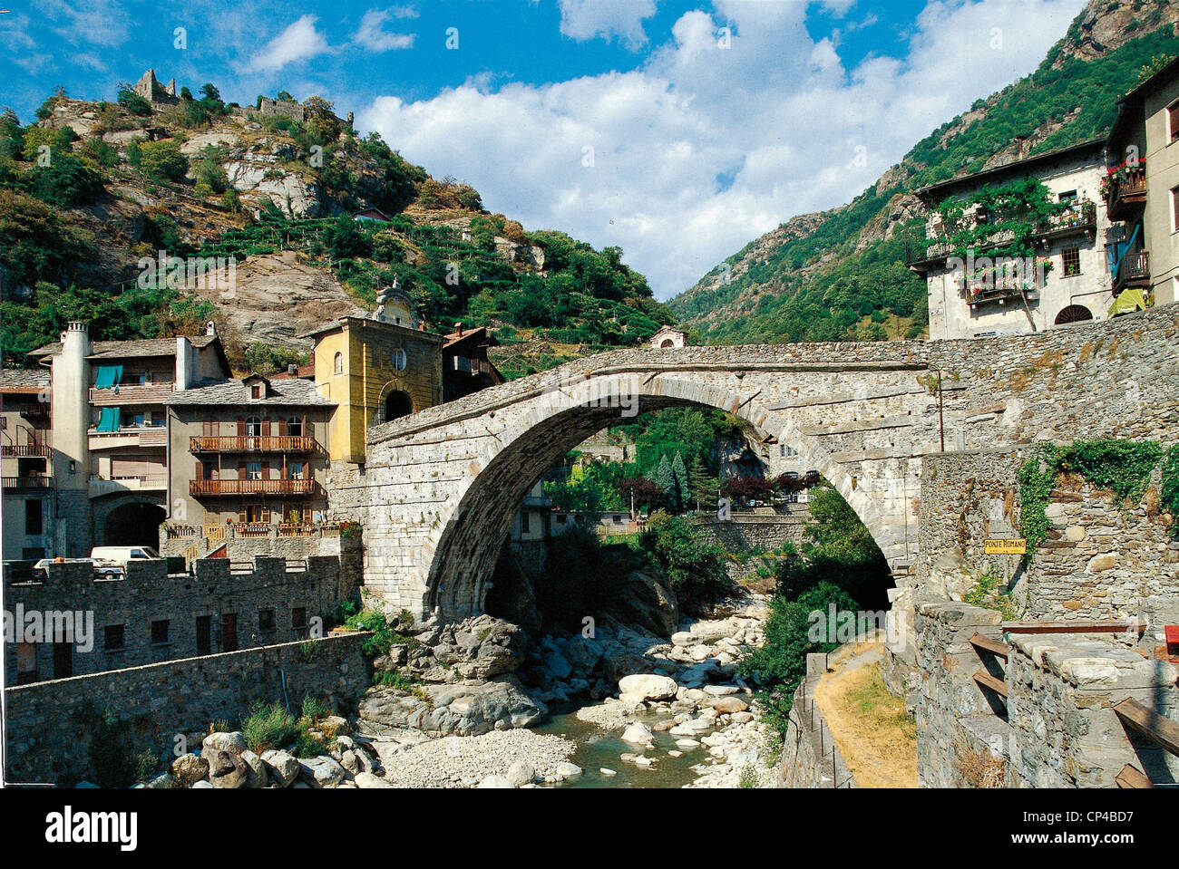 Valle D'Aosta Pont St.Martin Roman Bridge On The River Lys Stock Photo ...