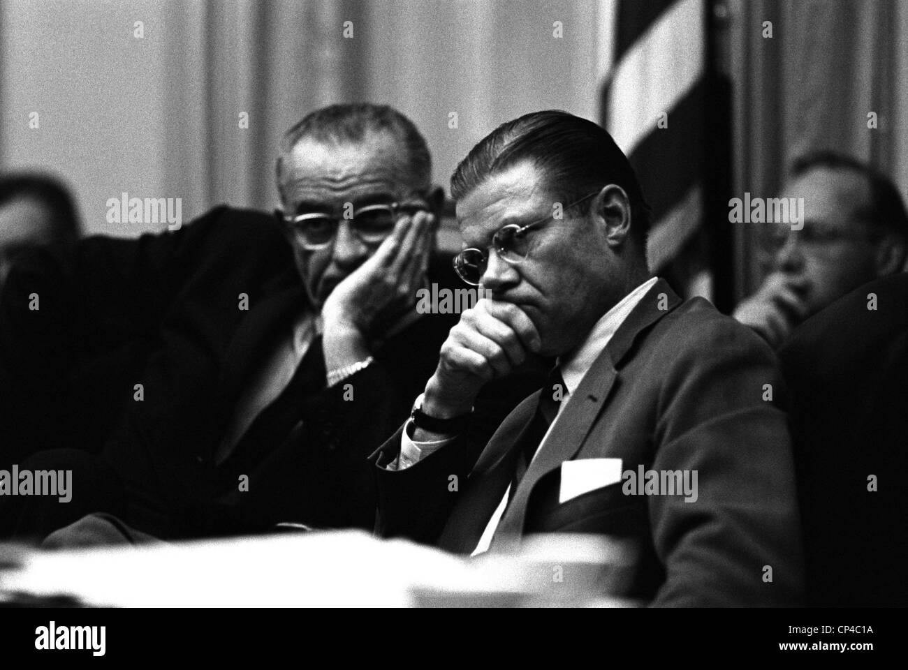 President Lyndon Johnson, and Robert McNamara in a meeting on Vietnam ...