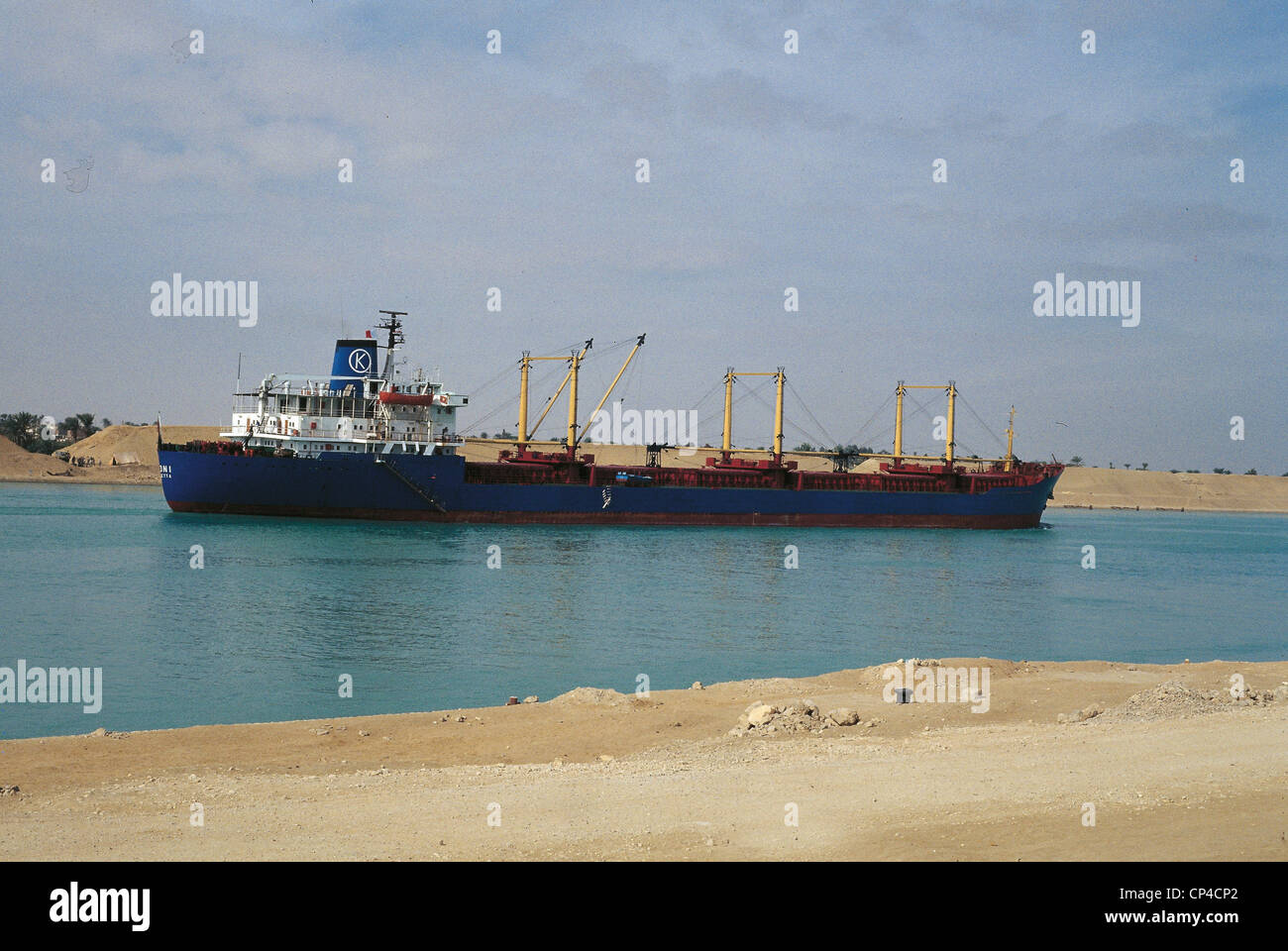 Egypt - Suez Canal (as-Qanat Suways). Ship in transit through the canal ...