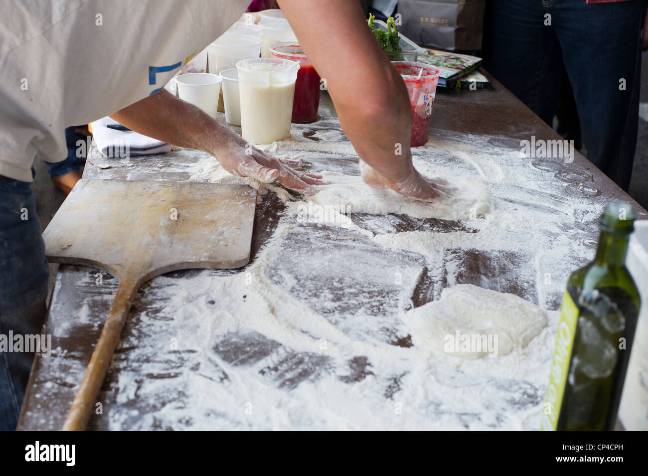 Pizza making demonstration at the New Amsterdam Market on South Street ...