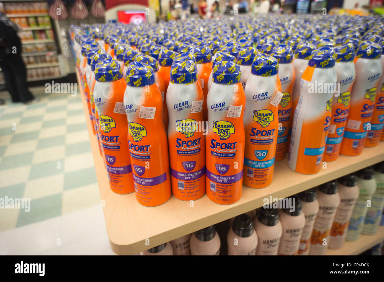 Bottles of sunscreen are seen on a department store shelf in New York ...