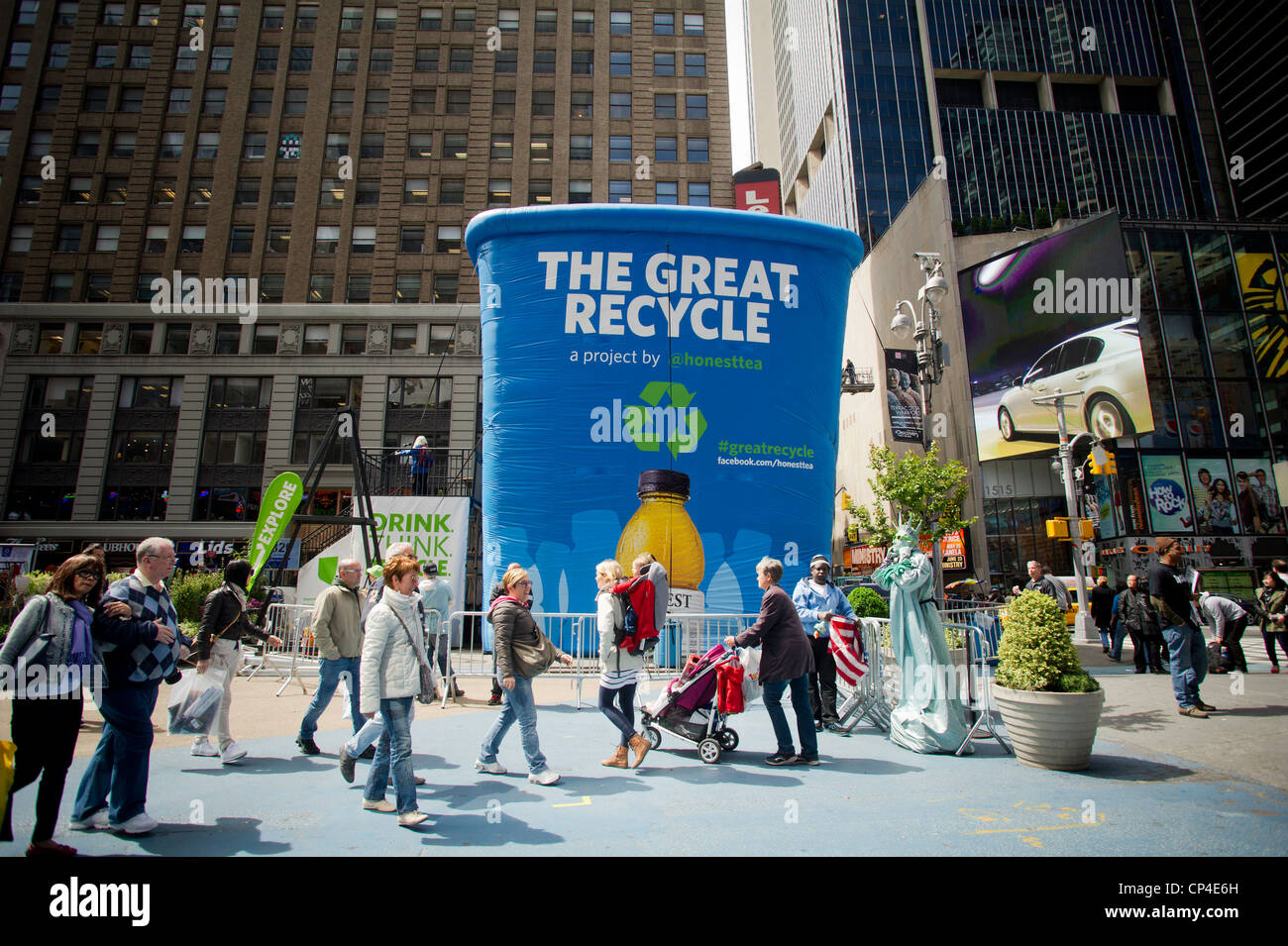 A thirty foot tall inflatable recycling bin part of the launch of The ...