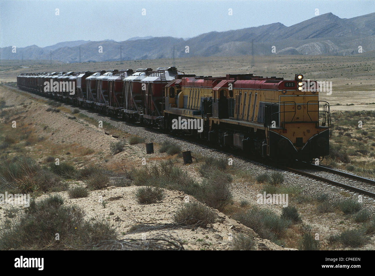 Israel - freight train in the Negev desert, near Yeroham Stock Photo ...