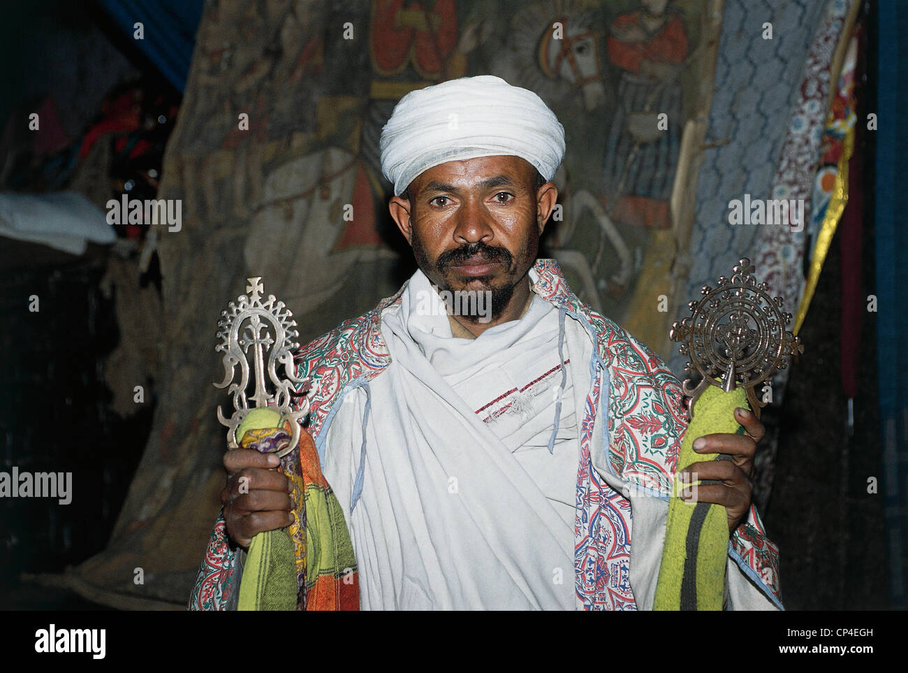 Ethiopia - Lalibela - Church of St. George (Bet Giorgis). Coptic priest ...