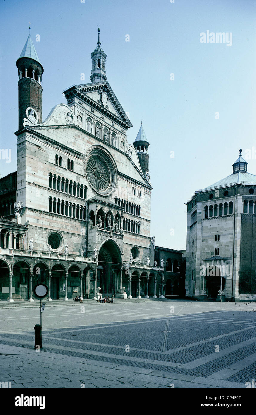 CREMONA Lombardy THE CATHEDRAL FACADE century Roman and the Baptistery ...