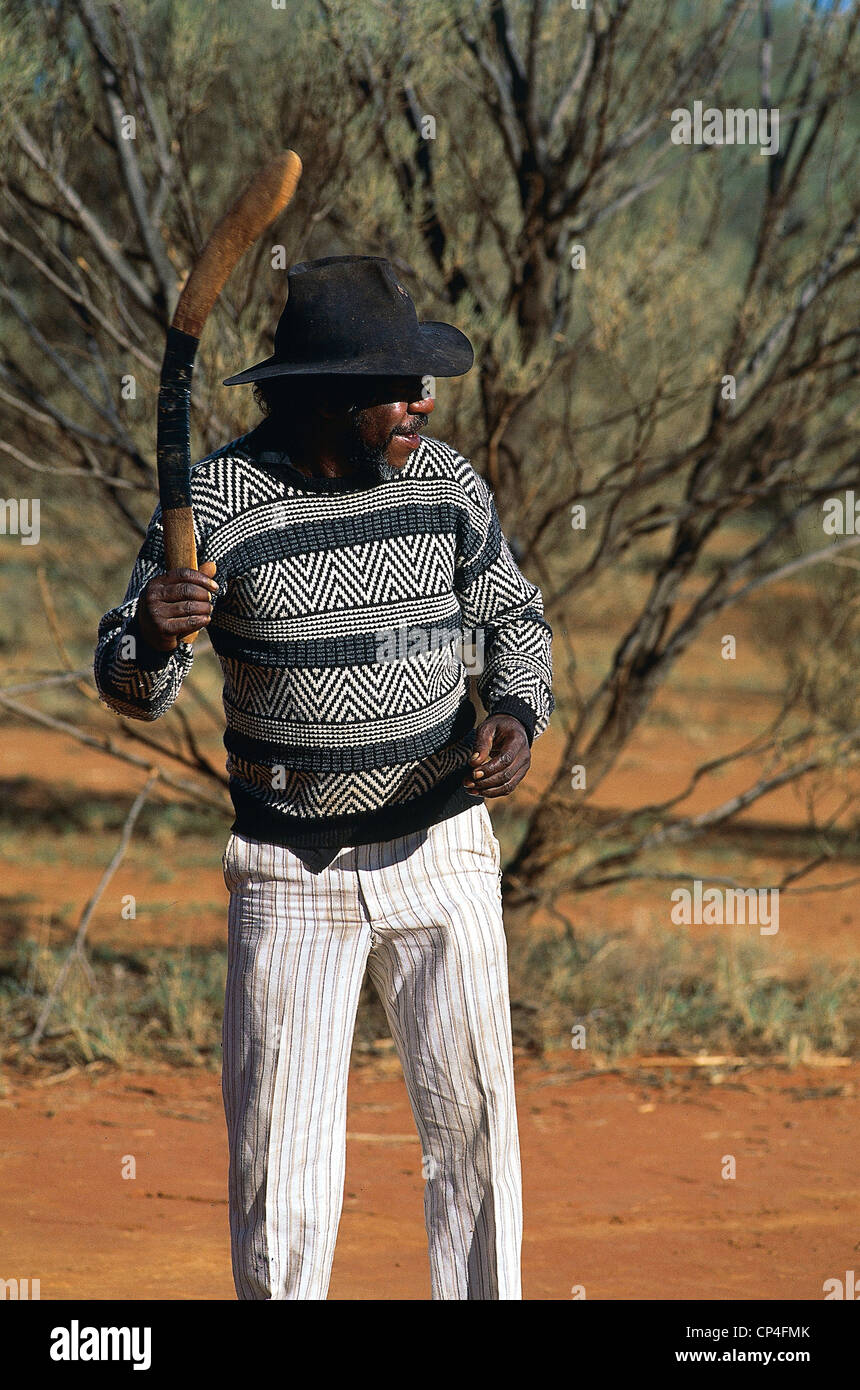 Australia - Northern Territory - Alice Springs, boomerang thrower Stock ...