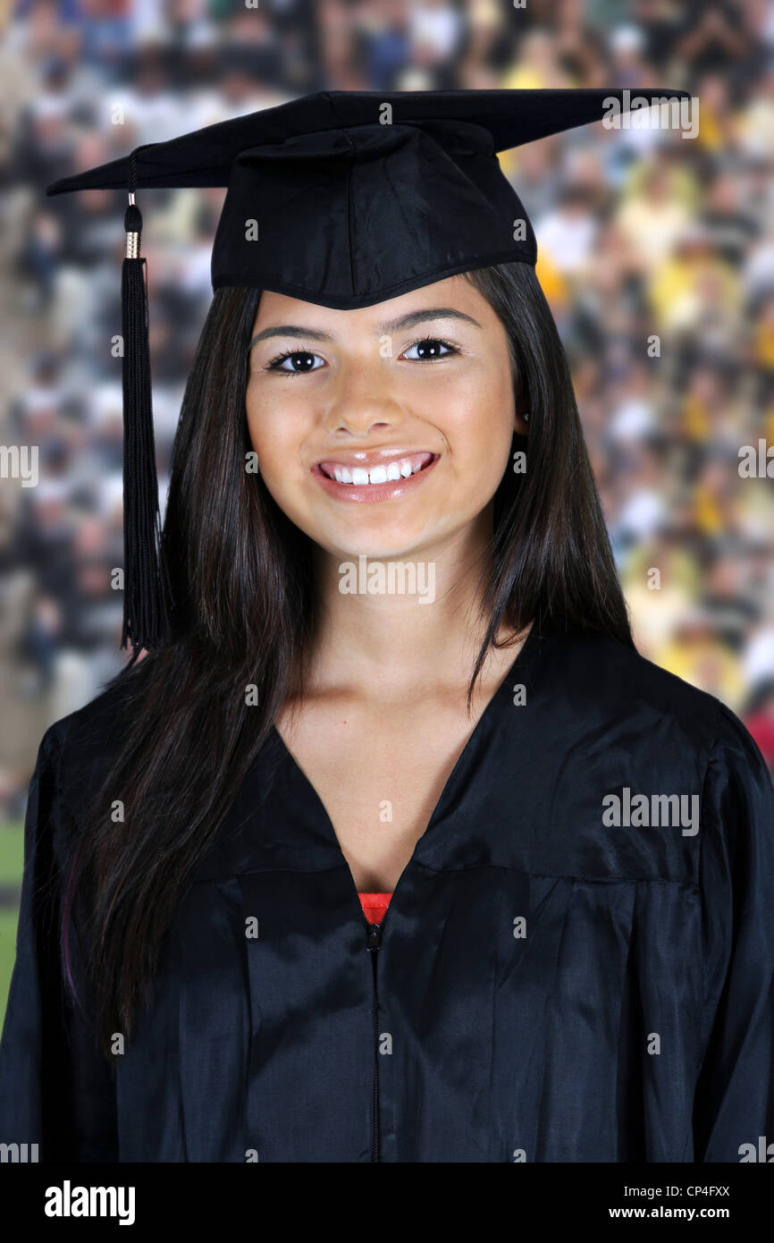 Graduation of a teenage girl set in front of crowd Stock Photo - Alamy