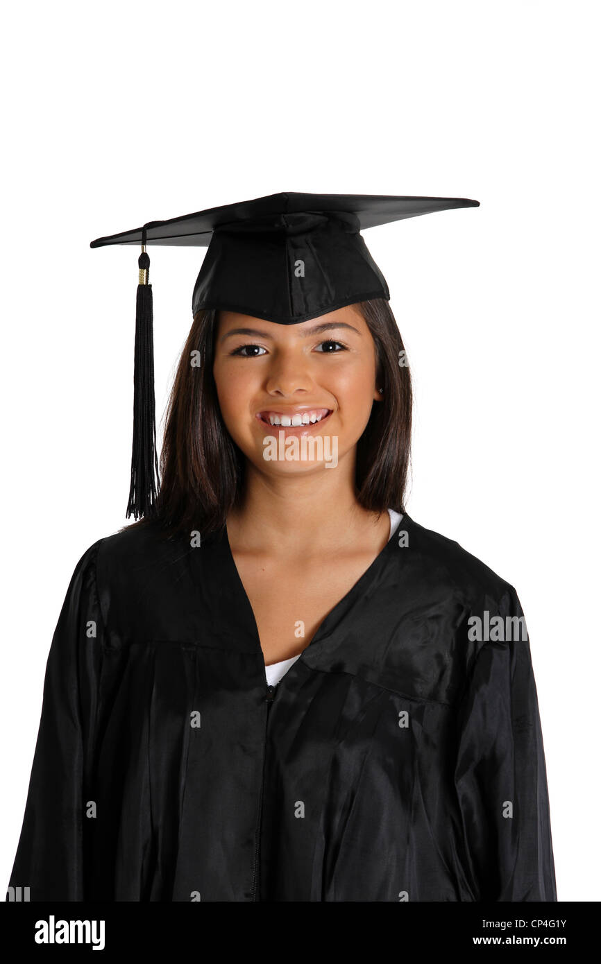 Graduation of a teenage girl on white background Stock Photo - Alamy