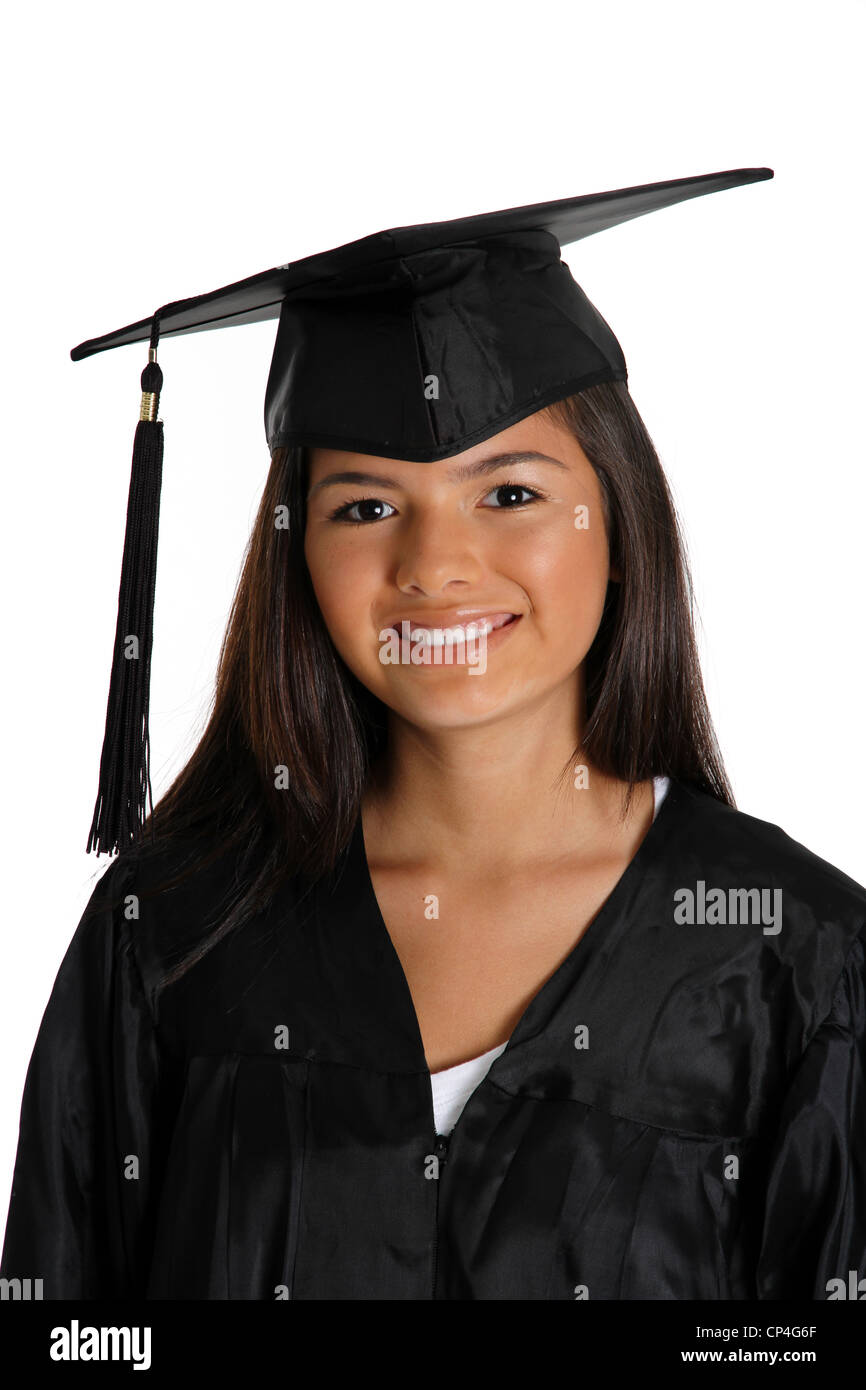 Graduation of a teenage girl on white background Stock Photo - Alamy