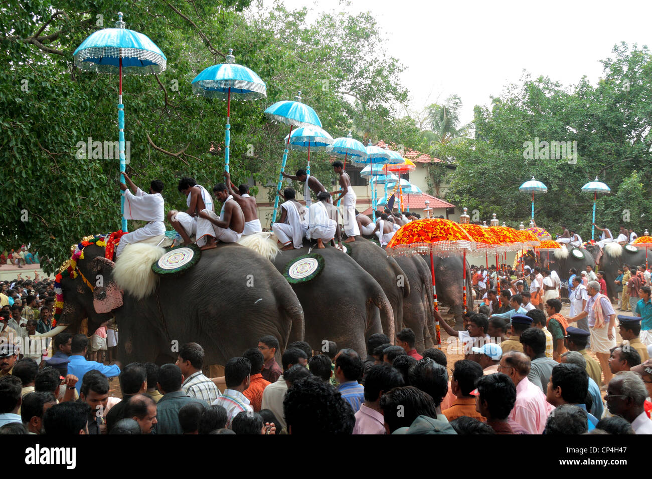 thrissur pooram, kudamattam, umbrellas Stock Photo - Alamy
