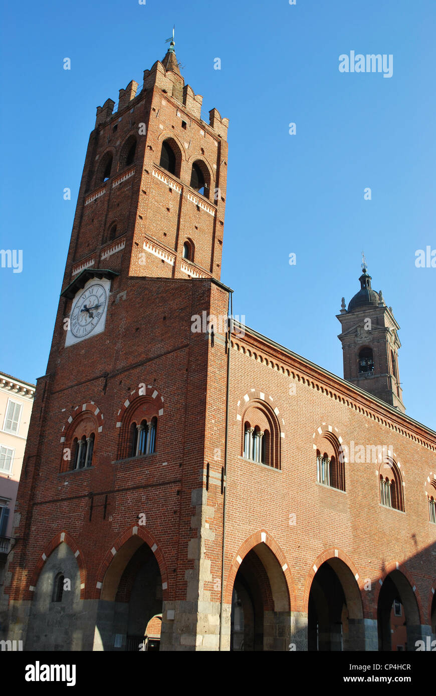 Ancient medieval arengario palace on blue sky, Monza, Lombardy, Italy ...