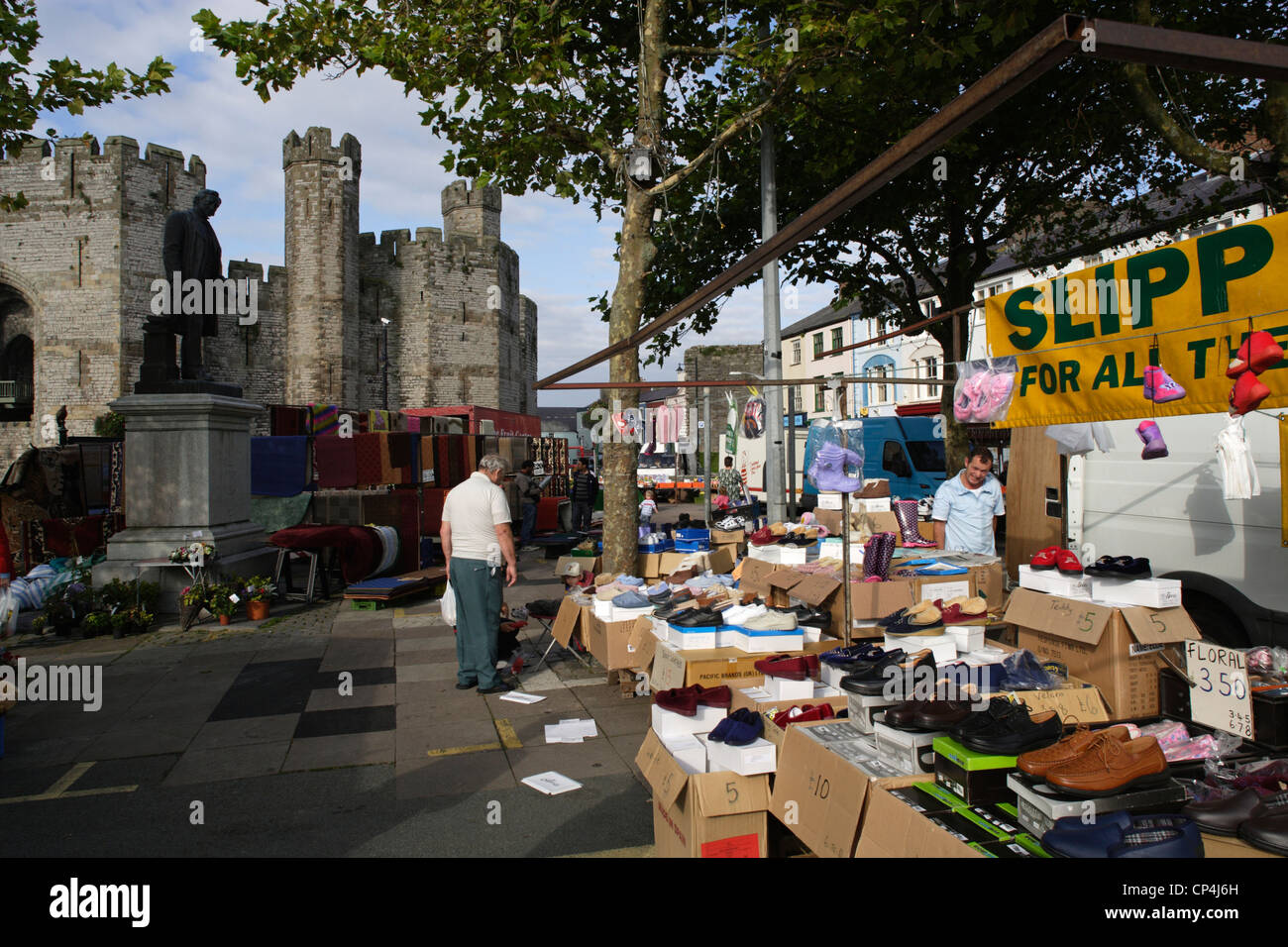 United Kingdom - England - Wales - Caernafon. Street market and, on the ...