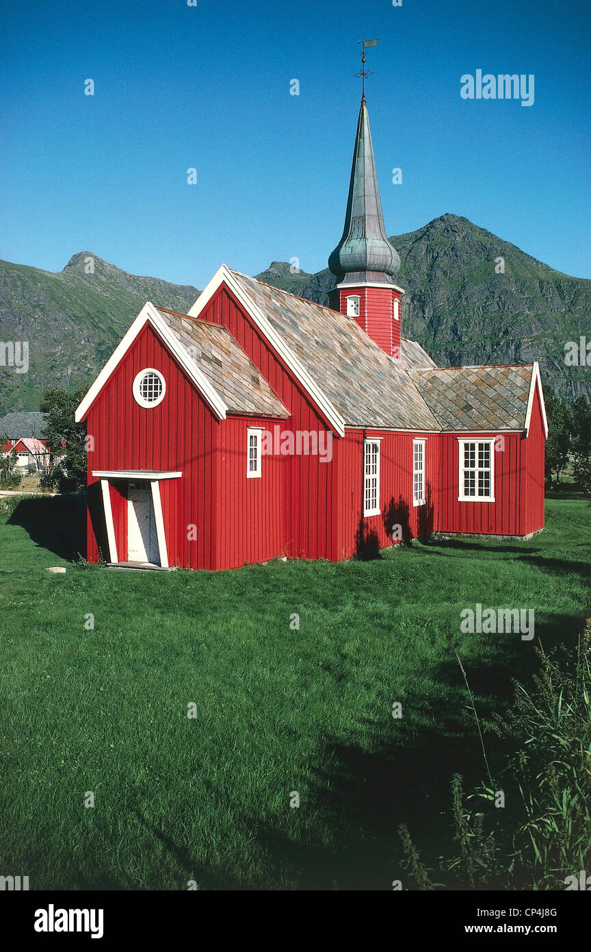 Norway - Lofoten Islands - Flakstad, wooden church Stock Photo - Alamy