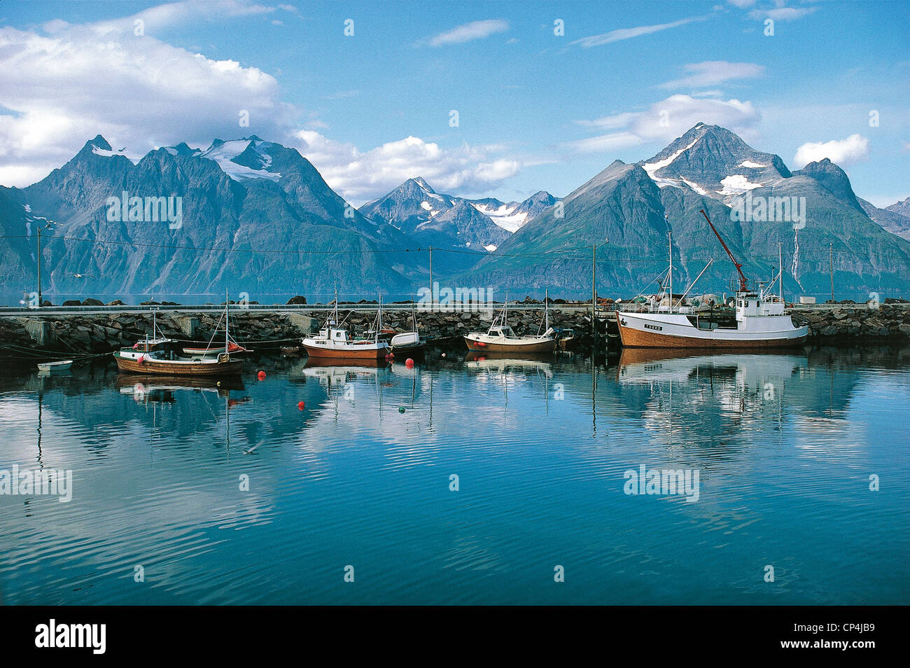 NORWAY FJORD Lyngen Djupvik MOUNTAINS OF THE PENINSULA Lyngen Stock ...