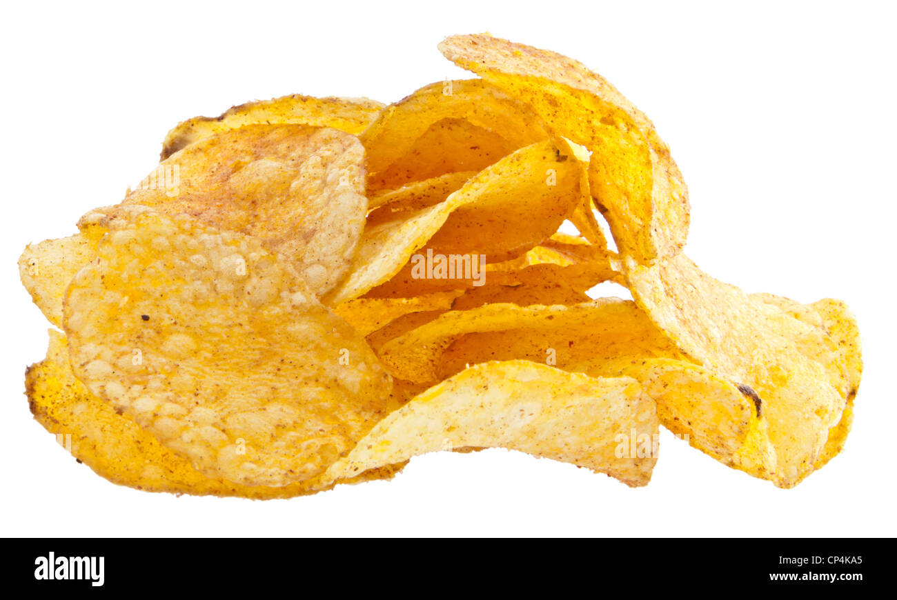 Heap of potato chips isolated on white background Stock Photo - Alamy