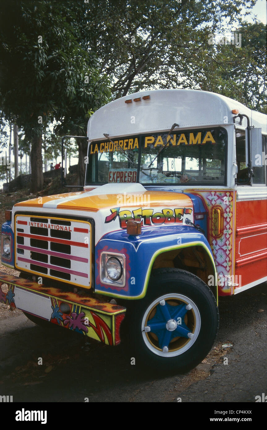 Panama - Panama City. Bus decorated Stock Photo - Alamy